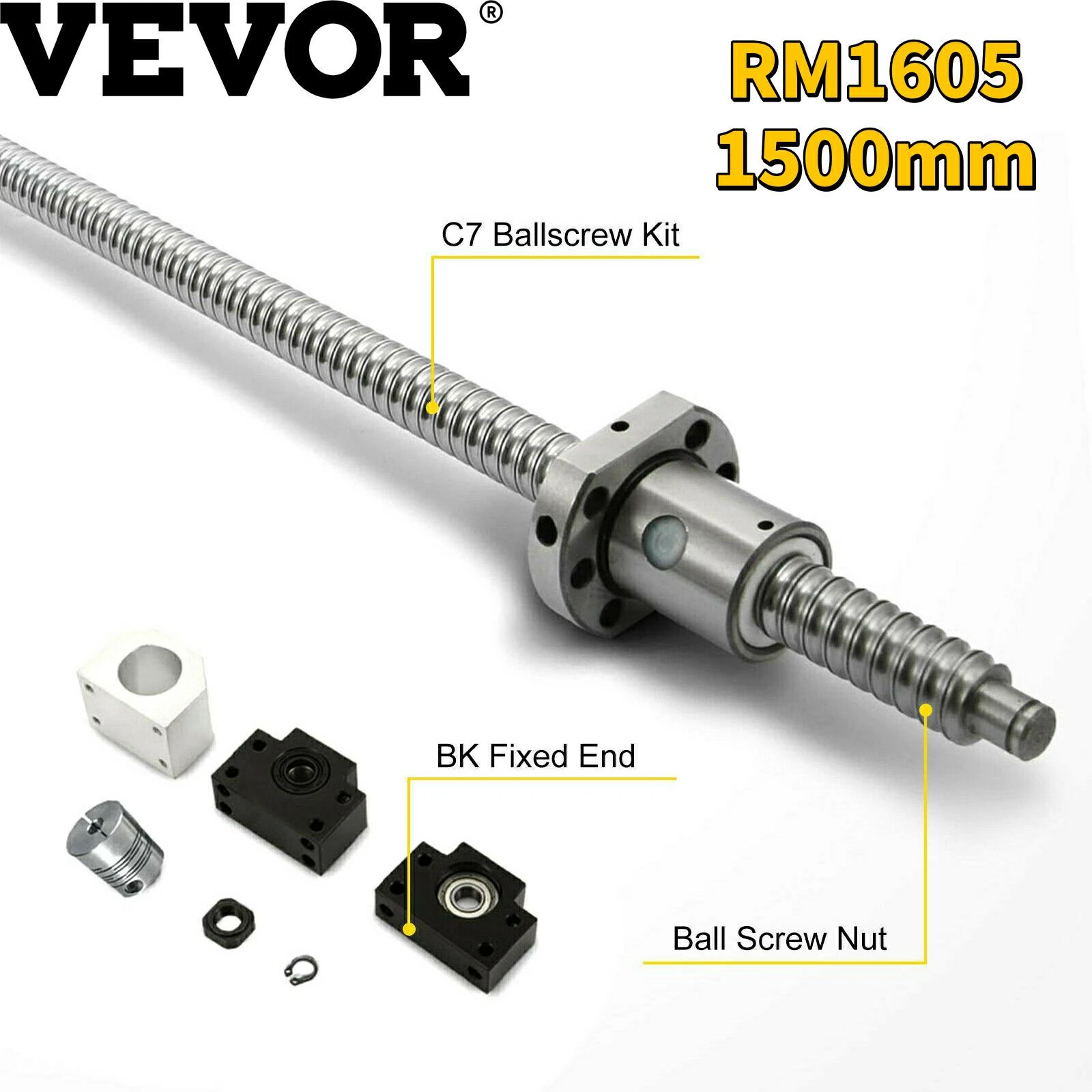 Vevor Ballscrew Sfu1605 1500mm Ball Screw Rm1605 Bf12/bk12 Supporter ...