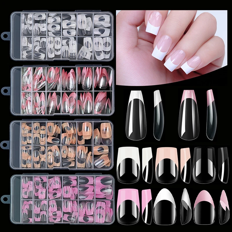 High Clear Press-On Nails Full Cover Reusable Acrylic French Square ...