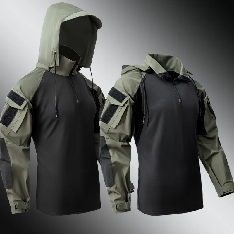 Combat Shirts Hoodies Tops Men Airsoft Tactical Shirt 1/4 Zip Long ...