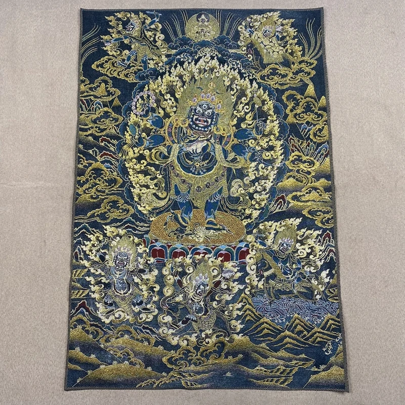 35"Thangka Embroidery Tibetan Buddhism silk Embroidery six arm Mahakala ...