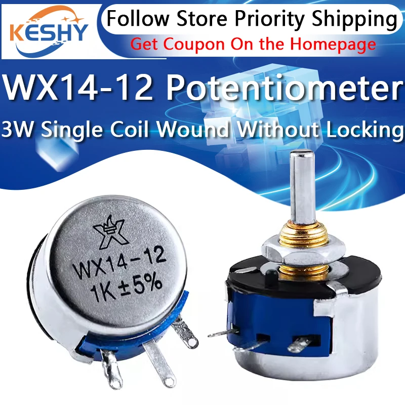 WX14-12 3W Single Coil Wound Potentiometer Without Locking 100 220 330 ...