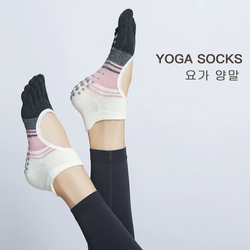 신제품 코튼 여성 요가 스포츠 양말 미끄럼 방지 체육관 피트니스 통기성 등이없는 필라테스 댄스 스포츠 발목 양말 스플릿 토