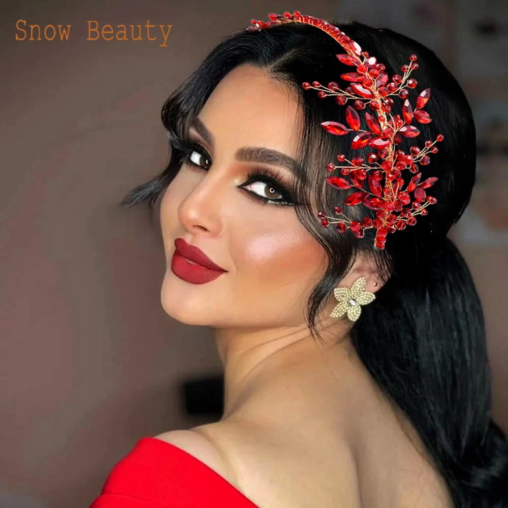 Handmade-Colorful-Crystal-Hair-Jewelry-para-Noivas-Rhinestone-Headband-para-Mulheres-Vermelho ...