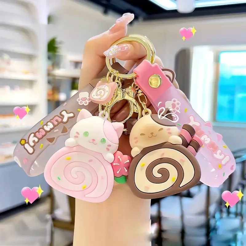 1pc-Cat-Cake-Roll-Cartoon-Keychain-Cute-Toy-Car-Keychain-Book-Bag ...