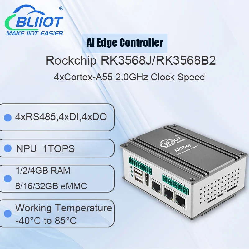 BLIIOT ARM AI Edge Controller LPDDR4X 4*A55 Rockchip RK3568 1TOPS NPU ...