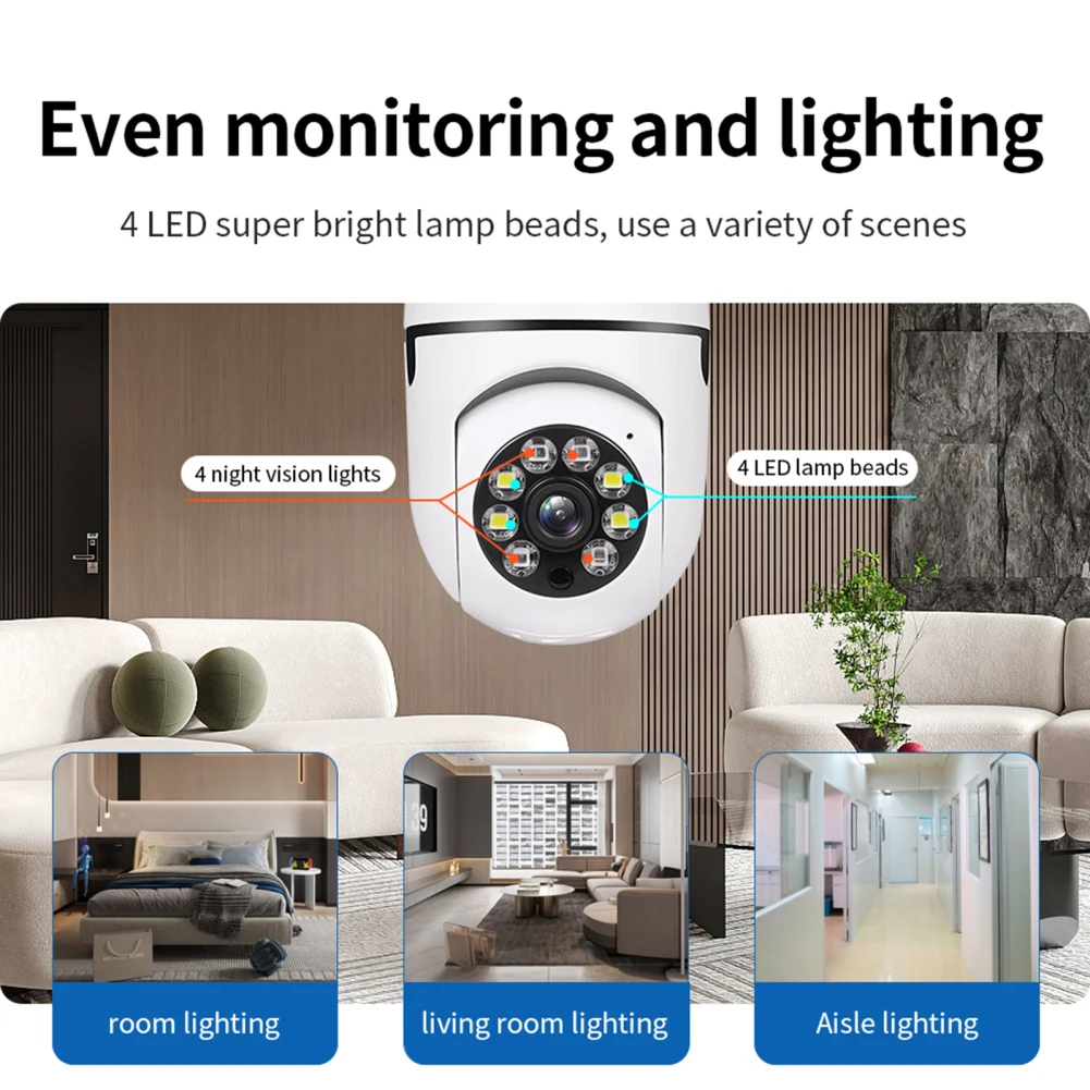 A6 Light Bulb Security Camera 355°Pan 90°Tilt Wifi Outdoor Indoor Light ...
