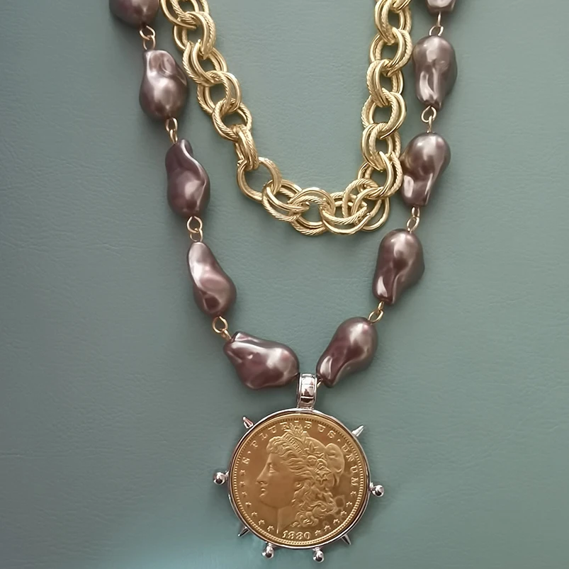 2025 big coin charm chunky chain Pendant Necklace for Women Sweater ...