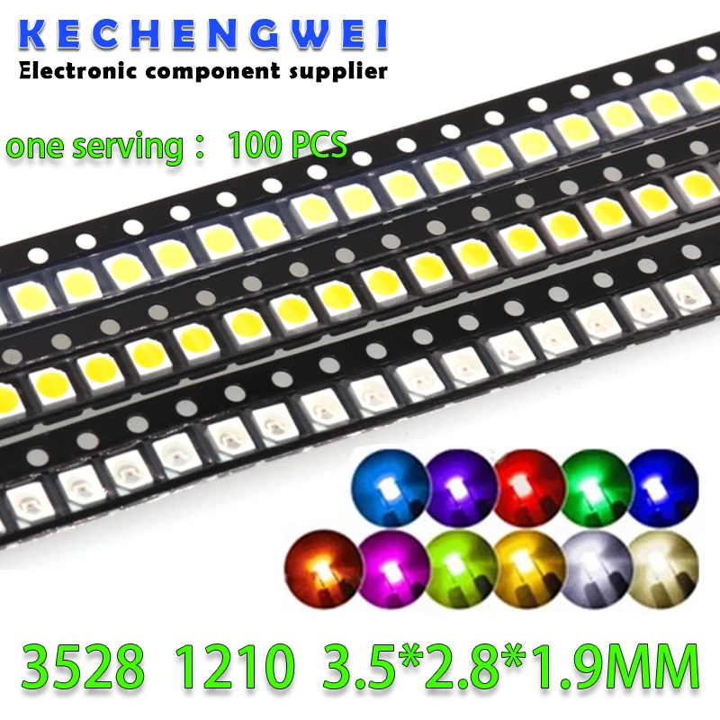 슈퍼 브라이트 3528 1210 SMD LED 다이오드, 레드, 그린, 블루, 옐로우, 화이트, RGB, 오렌지, 핑크, 3.5 ...
