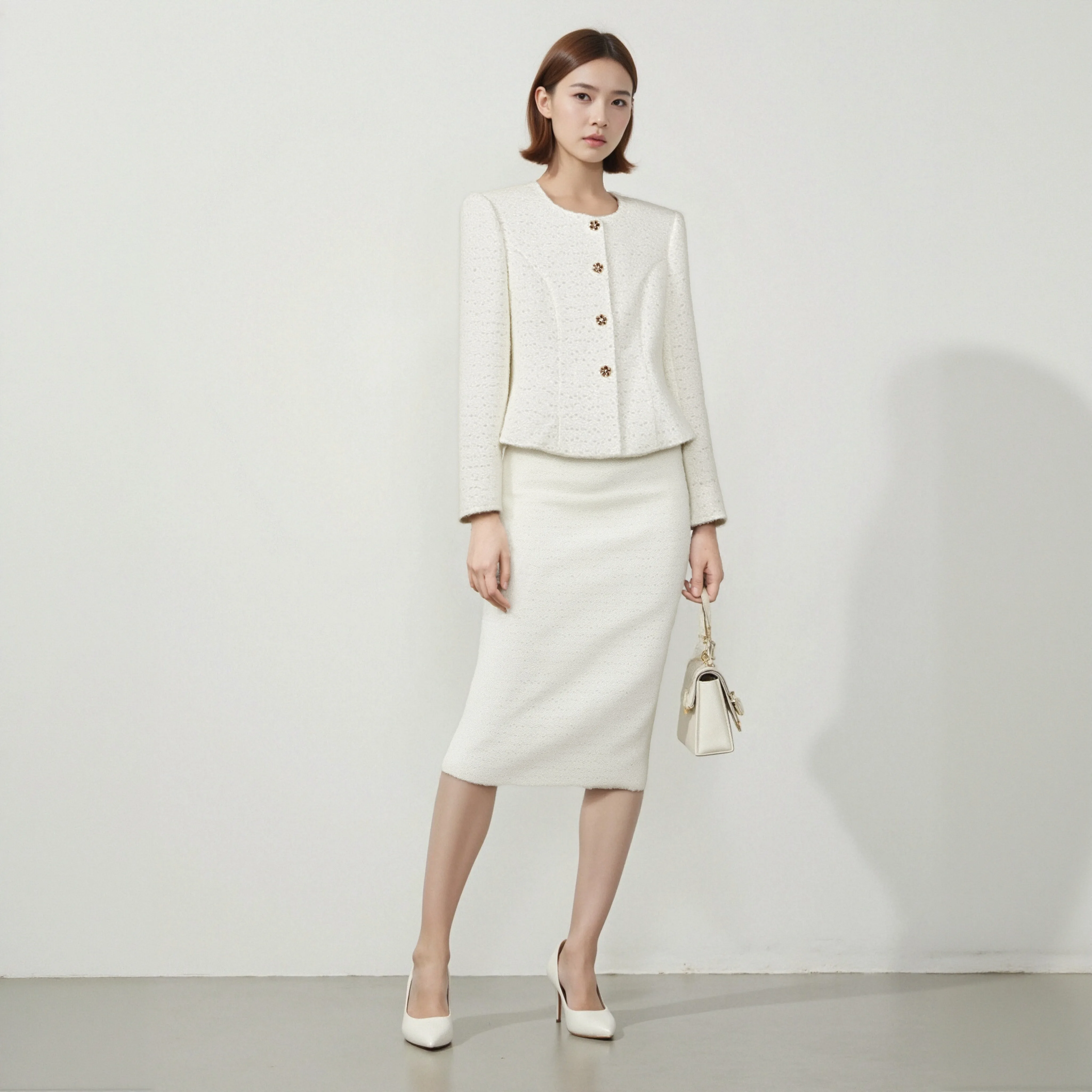 Feminine Floral Sequin Jacket And Slimming Skirt Set Luxury Woolen Rich ...
