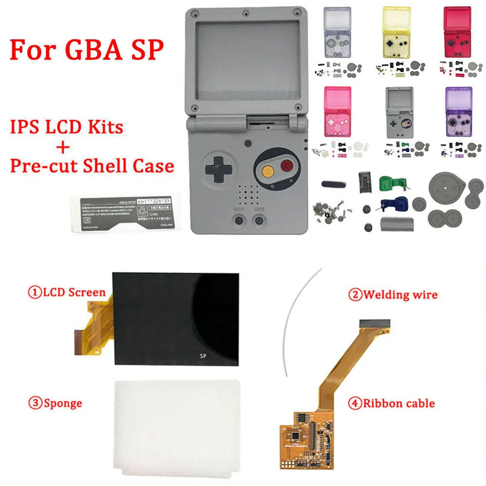 New Clear Color & Sfc Pre Cut Shell With V2 Ips Screen Lcd Kits For Gba ...