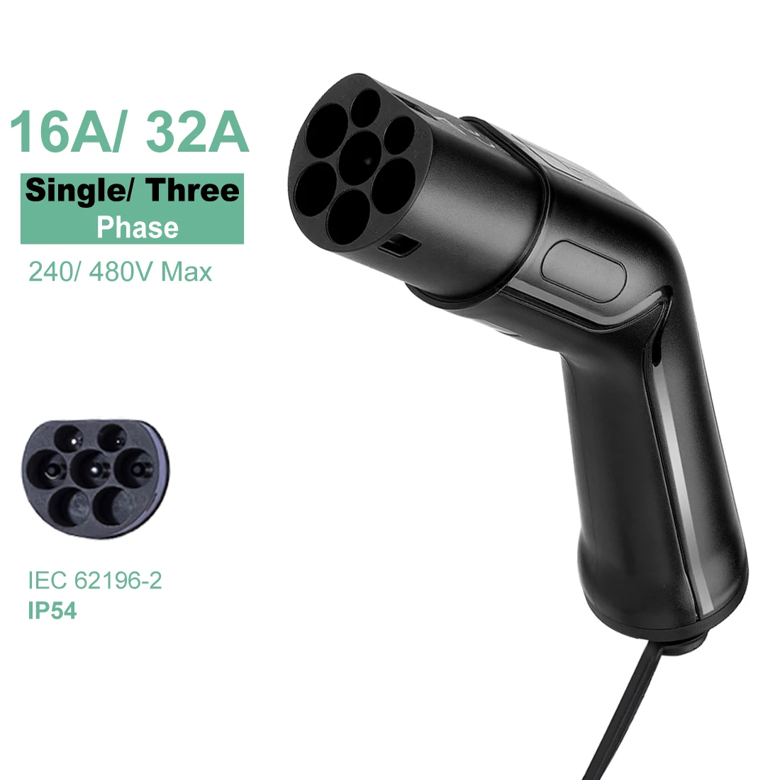 Ev Type 2 Male Plug 32a 16a Single Phase 3 Phase Evse Plug For Charging ...