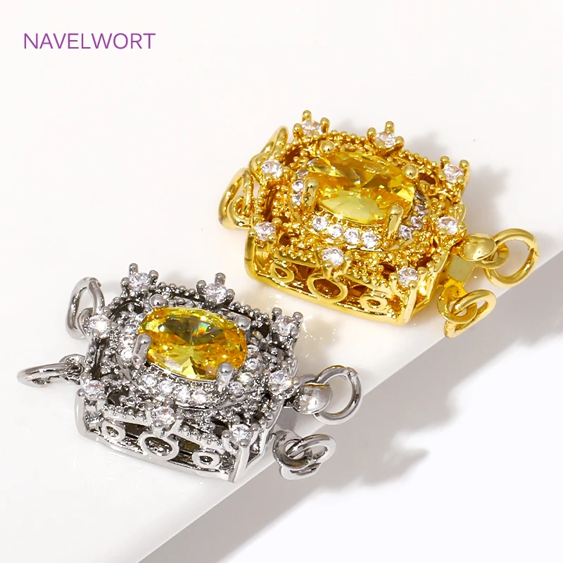 Fashion-18K-Gold-Plated-Zircon-Filigree-Box-Safety-Clasps-2-Strand-Lock ...