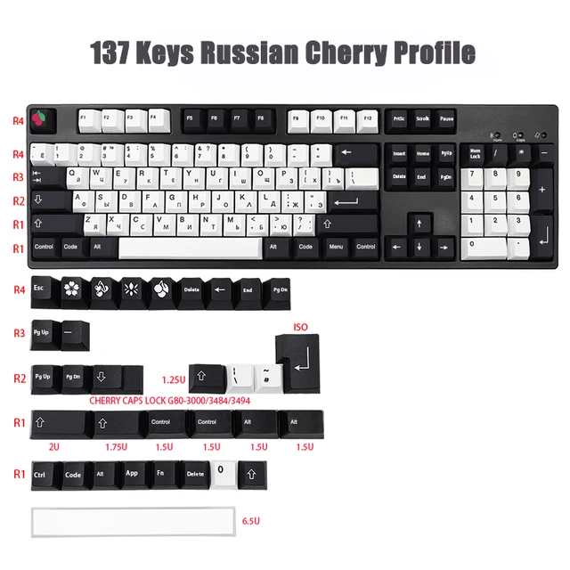 137 Keys GMK Black White Russian Korean Keycaps Cherry Profile PBT Dye ...