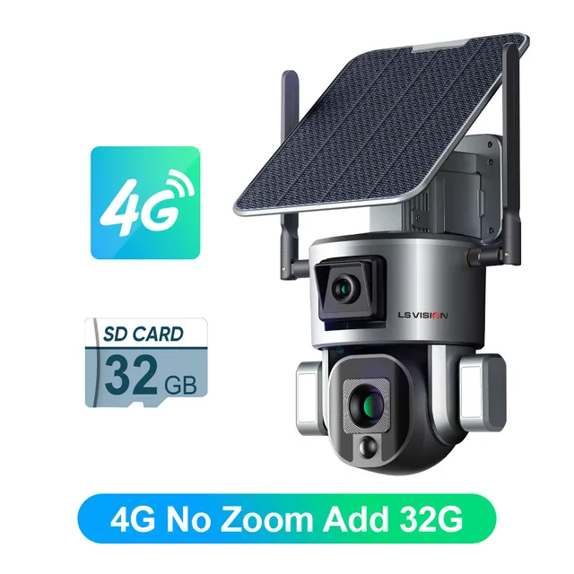 LS VISION 4K 8MP Dual Lens Solar Camera 10X/4X Zoom 4G SIM/WIFI Security Outdoor Camera Humanoid ...
