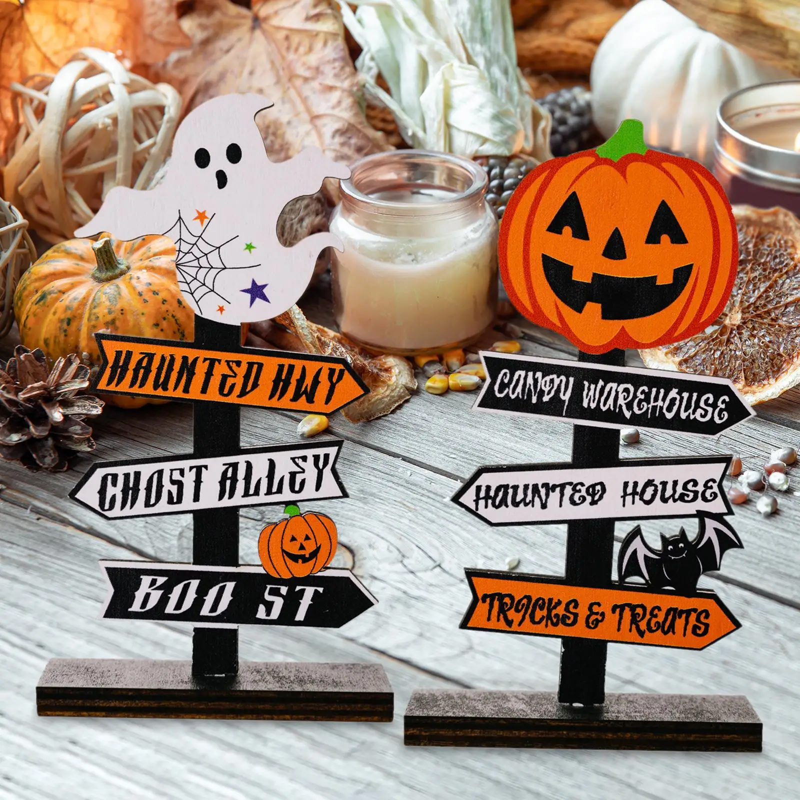 2Pcs-Halloween-Table-Decoration-Plaque-Creative-Ornaments-Ghost-Pumpkin ...