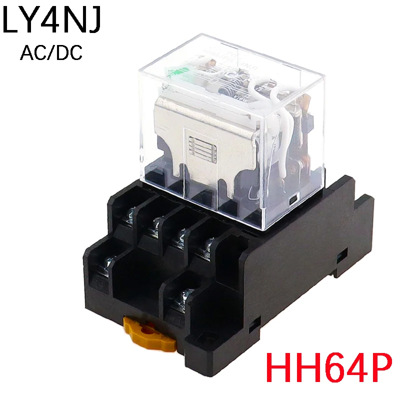 LY4NJ HH64P AC 110V 220V DC 12V DC 24V 14PIN 10A silver contact Power Relay Coil 4PDT with ...
