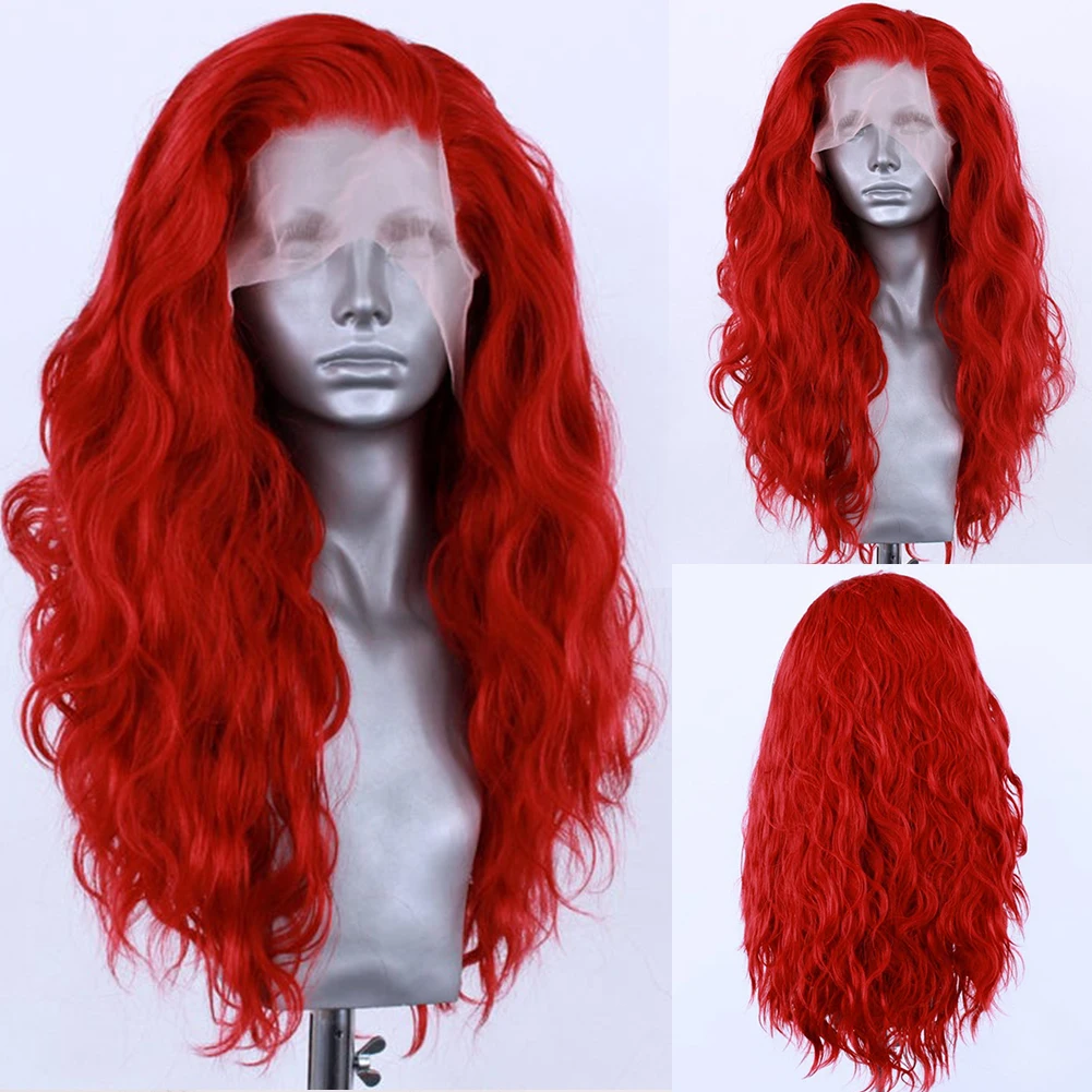 AMY Red Synthetic Lace Front Wigs for Women Water Wave Lace Wig Free ...