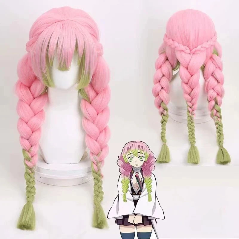 Mitsuri-Kanroji-Cosplay-Wig-Kimetsu-no-Yaiba-Long-Pink-Green-Heat ...