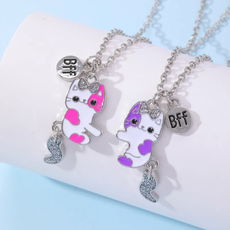 Luoluo&baby 2Pcs/set Cute Cartoon Cat Shape Pendant Chain Best Friends ...