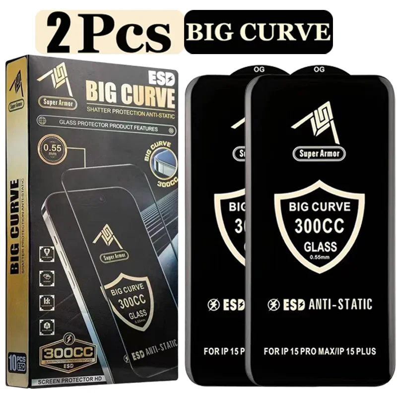 2Pcs-300CC-Big-Curve-Tempered-Glass-For-iPhone-16-13-11-12-15-Pro-Max ...