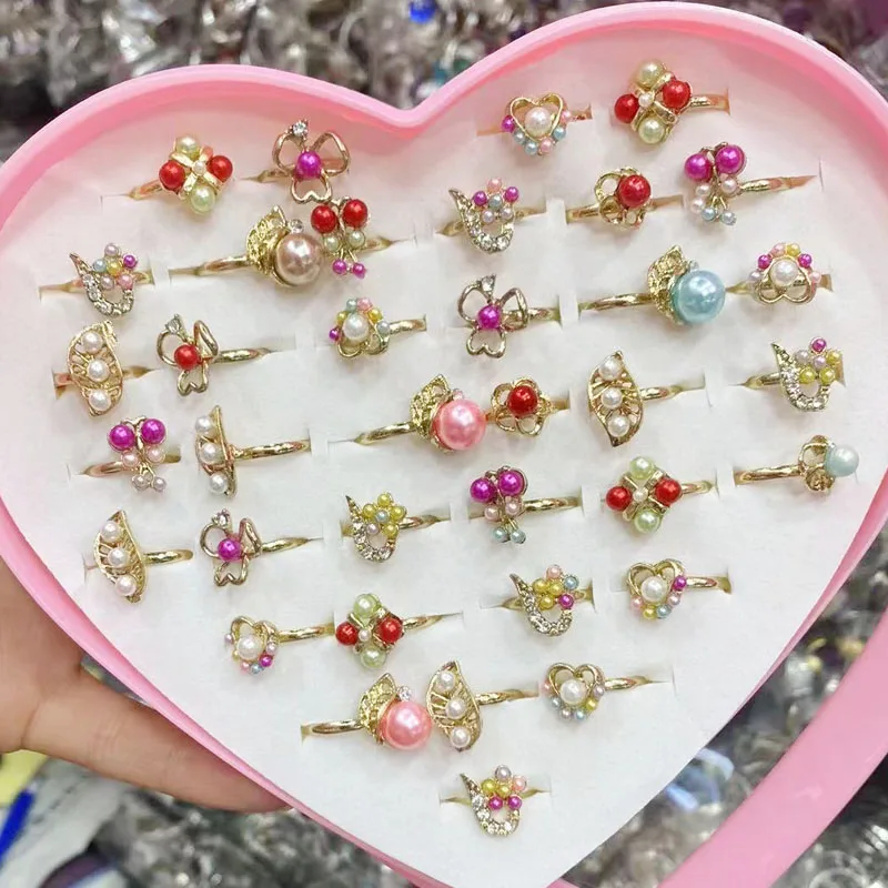 12pcs-box-Kids-Adjustable-Alloy-Baby-Rings-Pearl-Butterfly-Children ...