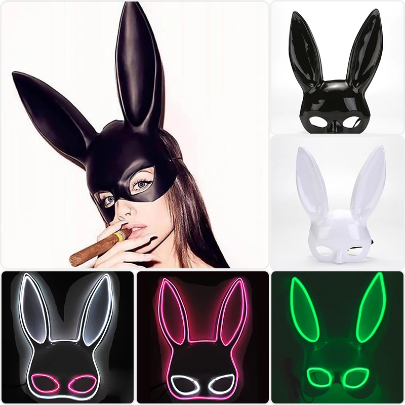 10-Colors-LED-Glow-Carnival-Woman-Cosplay-Masquerade-Bunny-Mask-neon ...