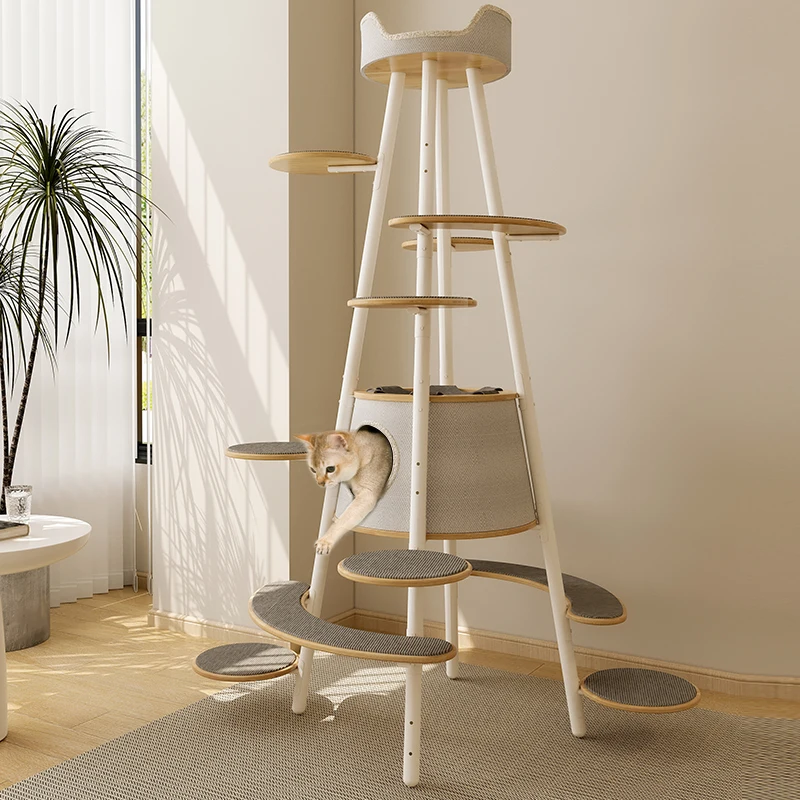 Jumping-Cat-Climbing-Frame-Solid-Wood-Wrought-Iron-Cat-Tree-Grinding ...