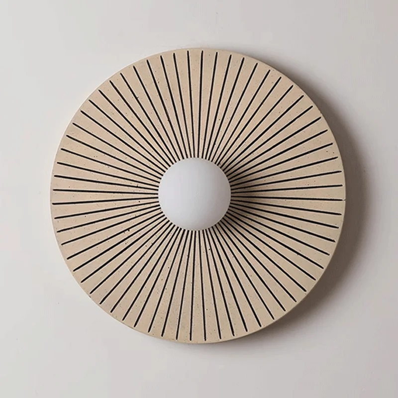 Retro Round Solid Wood Circular Wall Lamp Modern Homestay Vintage LED ...