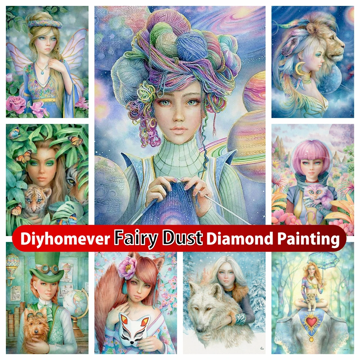 Cartoon-M-dchen-5d-DIY-Fee-Staub-Diamant-Malerei-Mosaik-Fantasie-Tier ...