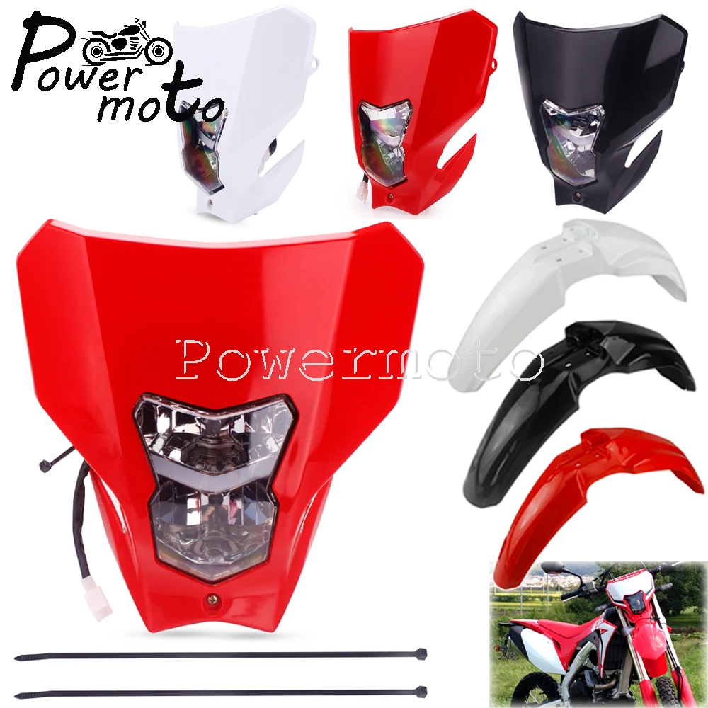 Supermoto 더트 바이크 레드 헤드램프 E13 Emark 헤드 라이트 페어링 마스크 - 티몬