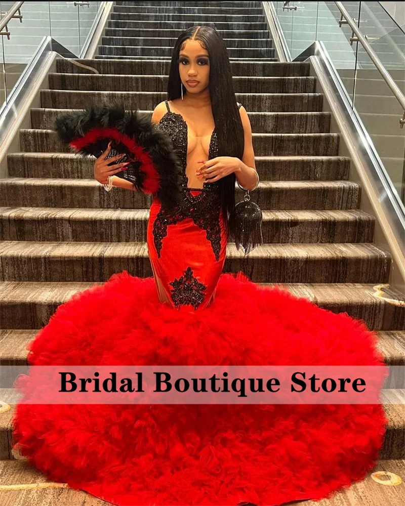 Red And Black Mermaid Prom Dresses