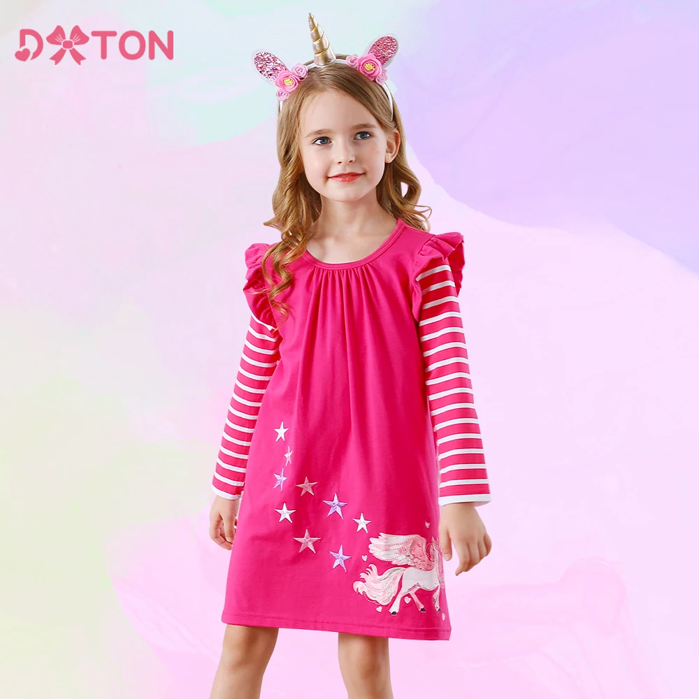 DXTON-Unicorn-Toddlers-Girls-Dress-Stripe-Long-Sleeve-Winter-Children ...