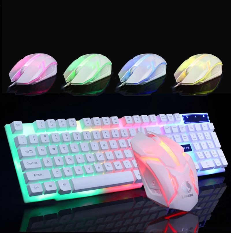 LED Backlight Gaming Wired Keyboard and Mouse Set USB Keyboards ...