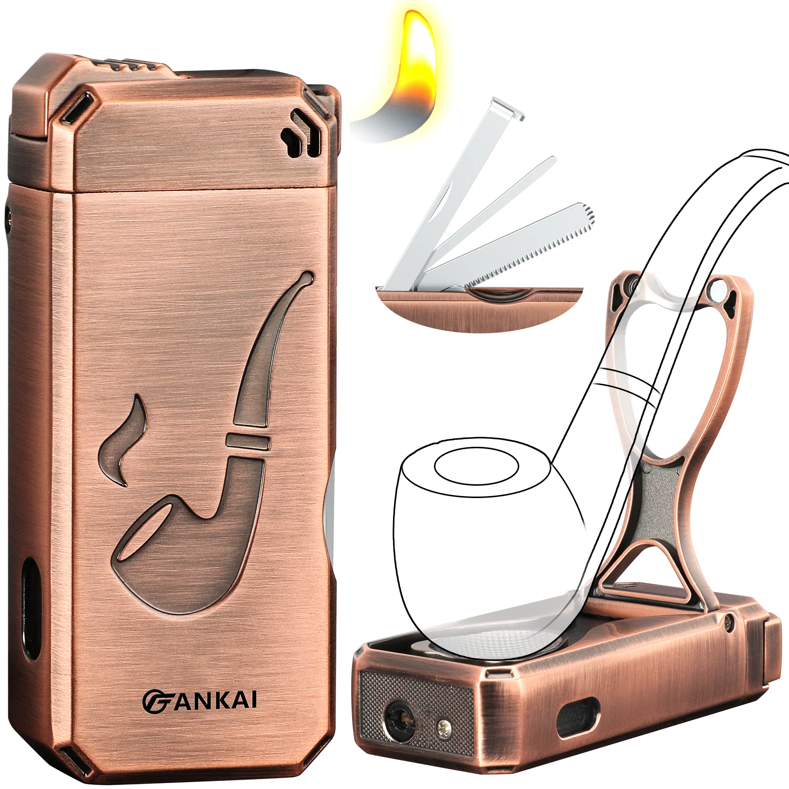 Pipe Lighter, Built-in Pipe Stand, 3 in 1 Cleaner Tools, Refillable ...