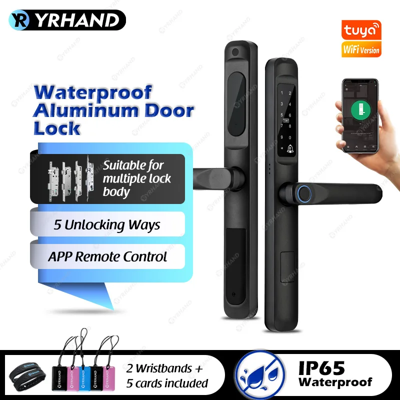 Tuya WiFi App Waterproof Smart Door Lock Aluminum Biometric lock Fingerprint door handle Digital ...