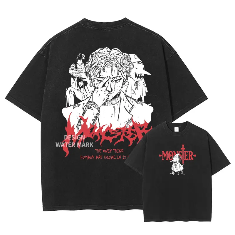 Anime Monster T Shirt Liebert Johan Vintage Washed Tops Tees Manga ...