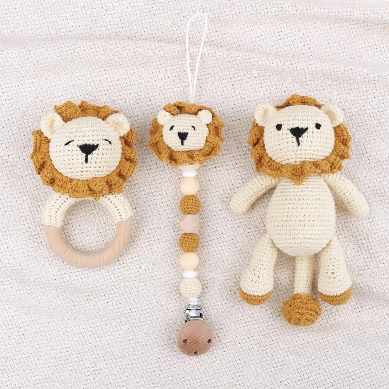 BPA Free Crochet Lion Baby Teether kawaii Stuffed Animal Doll Beech ...