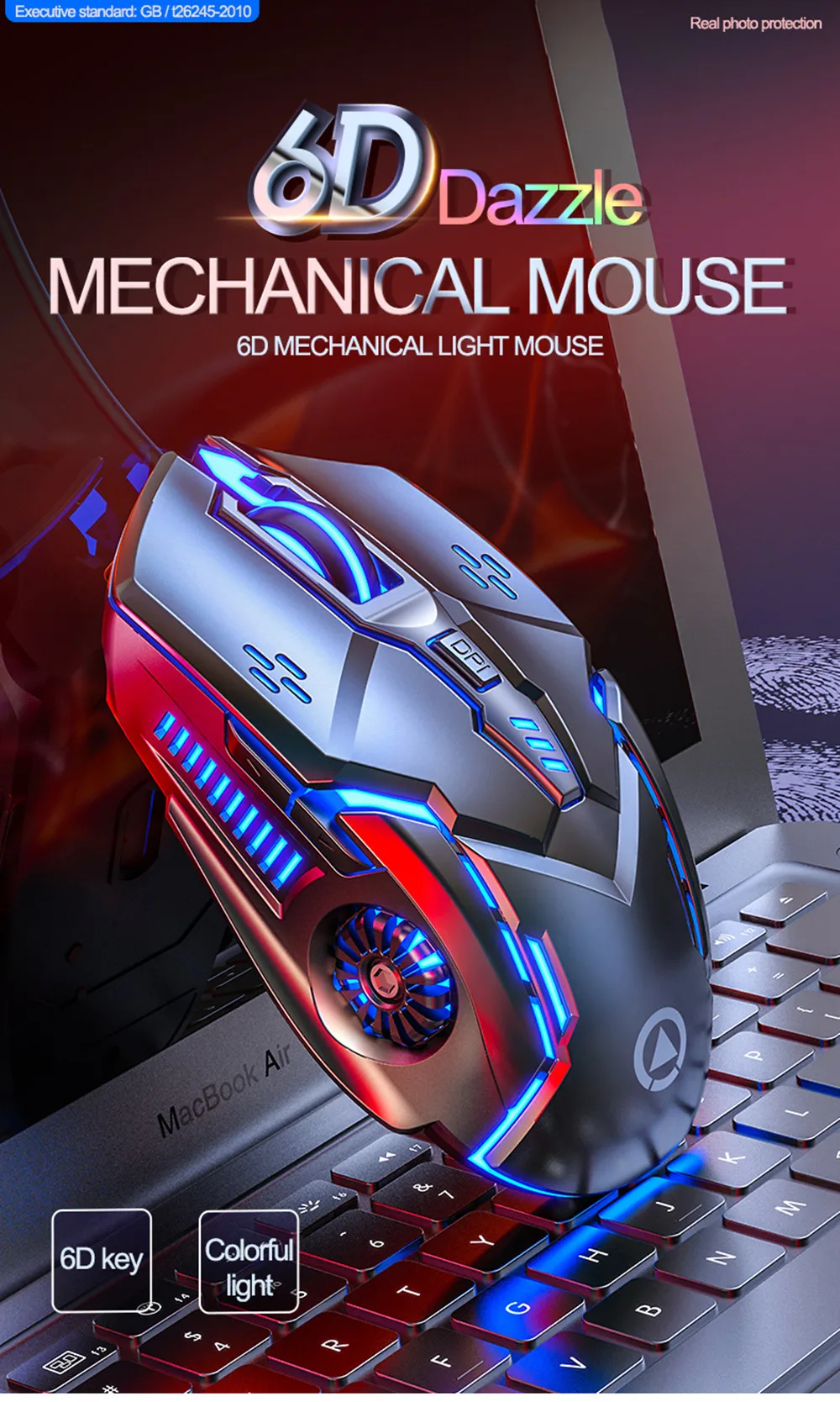 RGB Lights Esports 2.4Ghz Opto Mechanical Wired Mouse PC Gaming 6D Key Dazzle Ergonomic Design ...