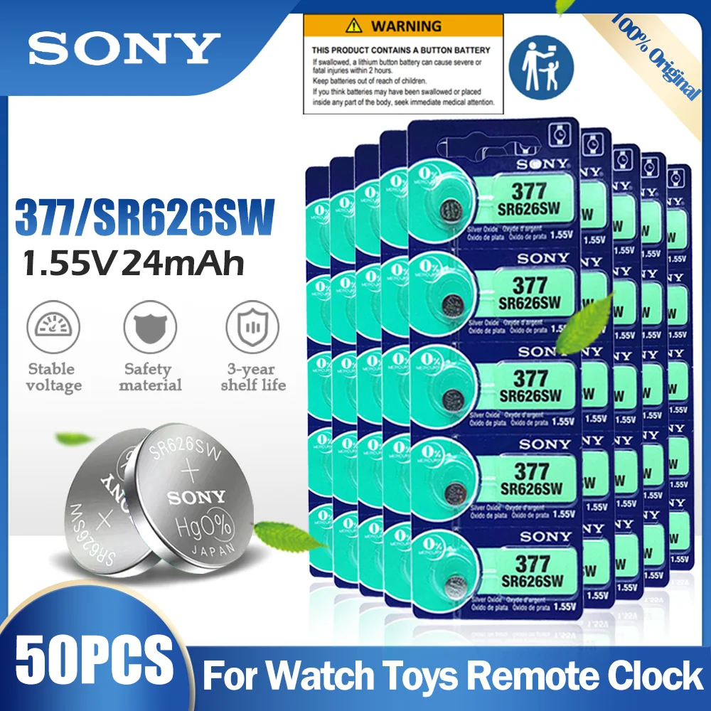 SONY Batería de óxido de plata para reloj, pila de botón remoto para coche de juguete, 377, 377A ...