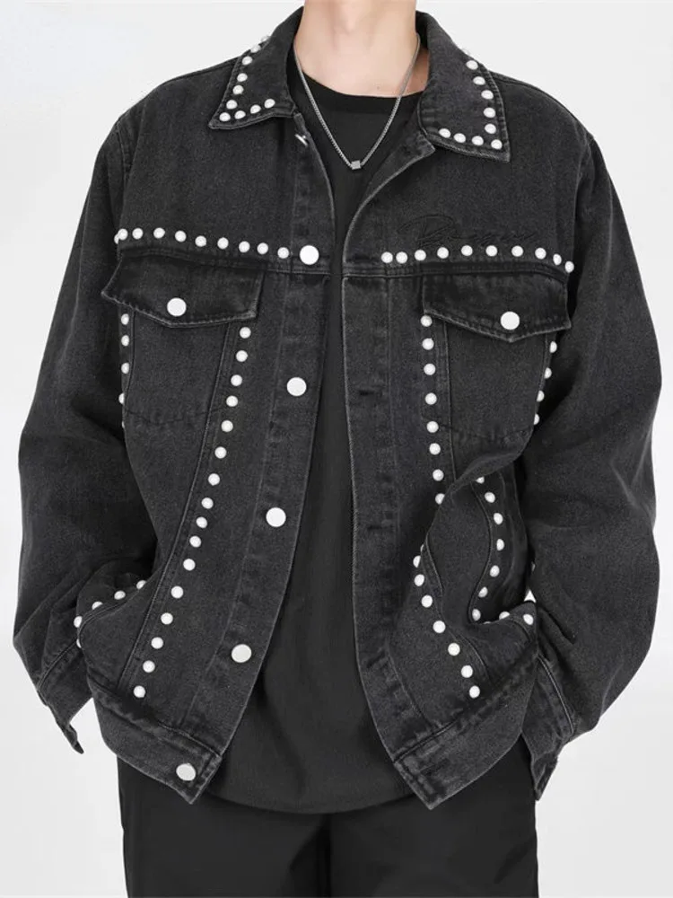 Pearl Rivet Denim Jacket Men Women Rendy Versatile Jacket Casual ...