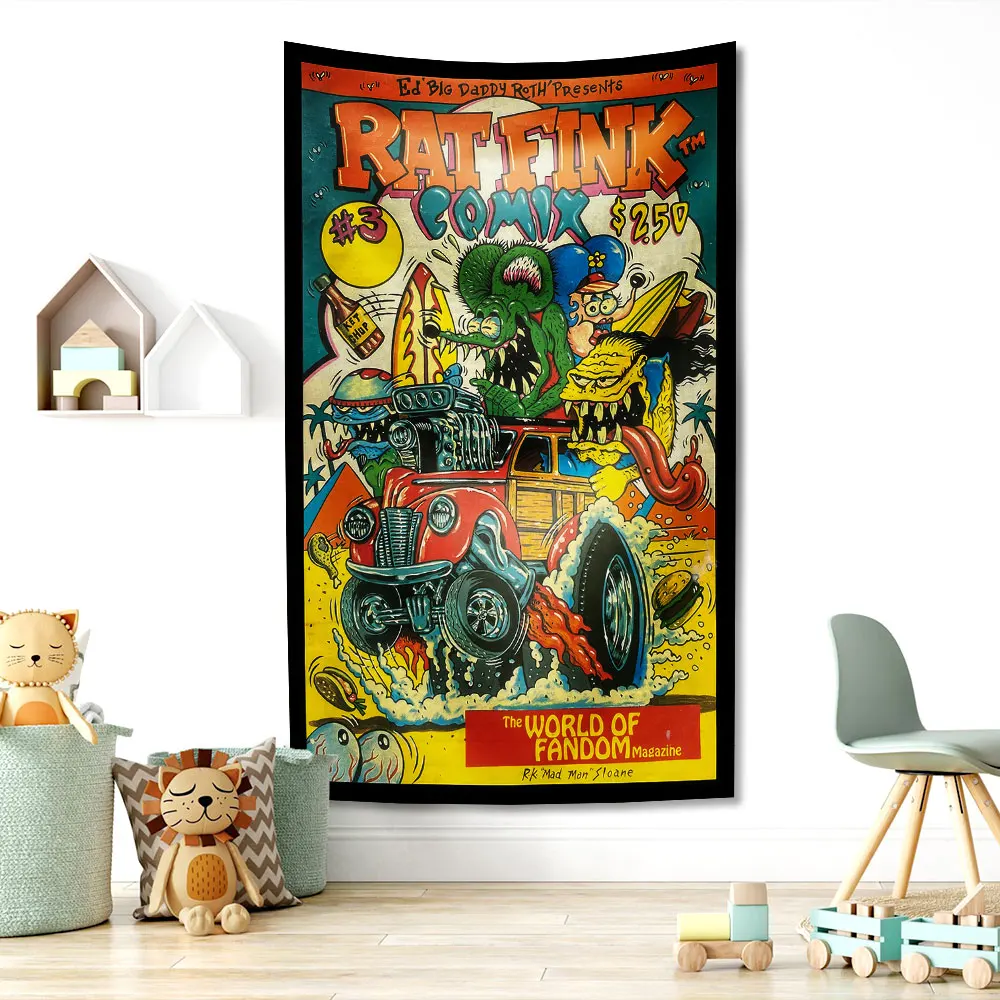 Rat Fink Fashion Tapestry Funny Meme Print Cloth Bar Motocycle Club Or ...
