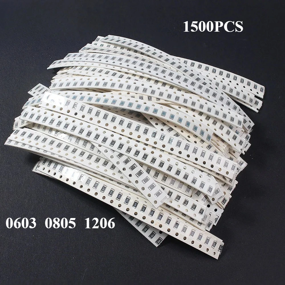 1500 peças 0603 0805 1206 kit sortido de resistor smd 1% 60 valores 0 ...