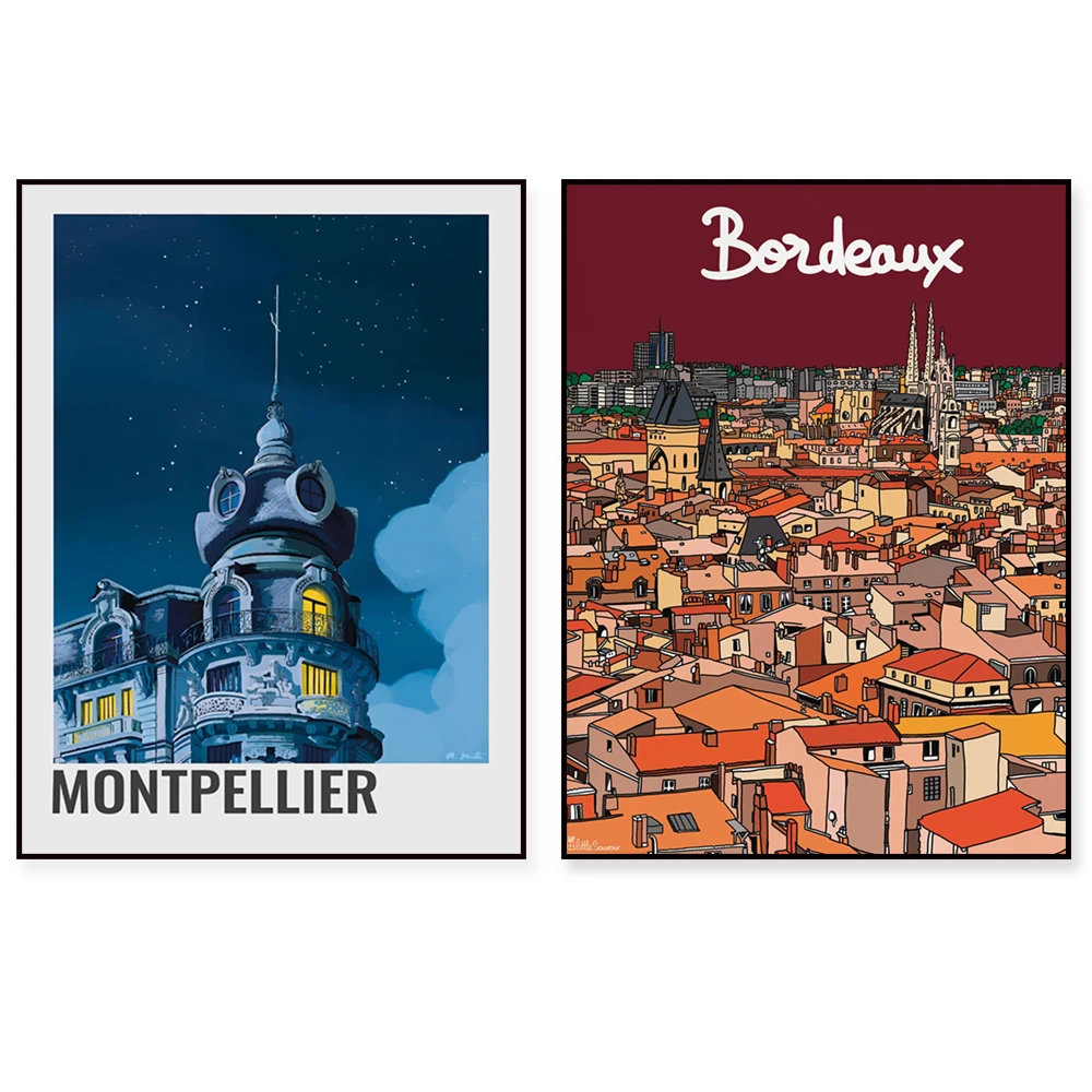 Cartaz decorativo de viagem de Bordeaux, Quai Haut, Place de la Comedie ...