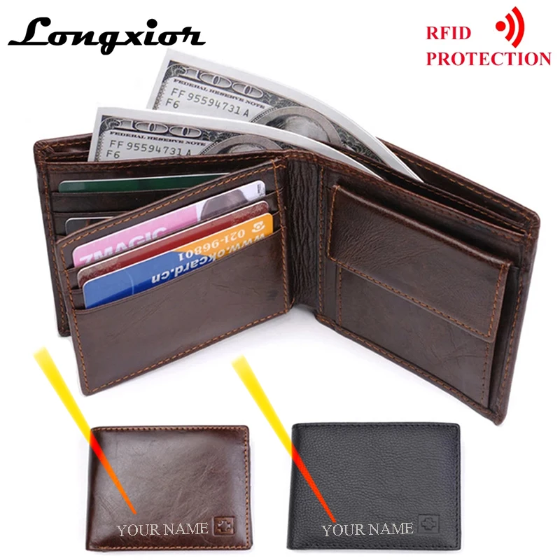 LONGXIOR Genuine Leather Men Wallet RFID Blocking Wallet Men Fashion ...