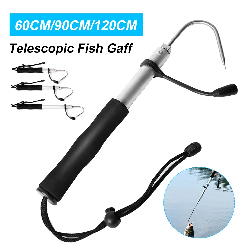 60cm-90cm-120cm-Telescopic-Fish-Gaff-Stainless-Steel-Hook-Ice-Sea ...