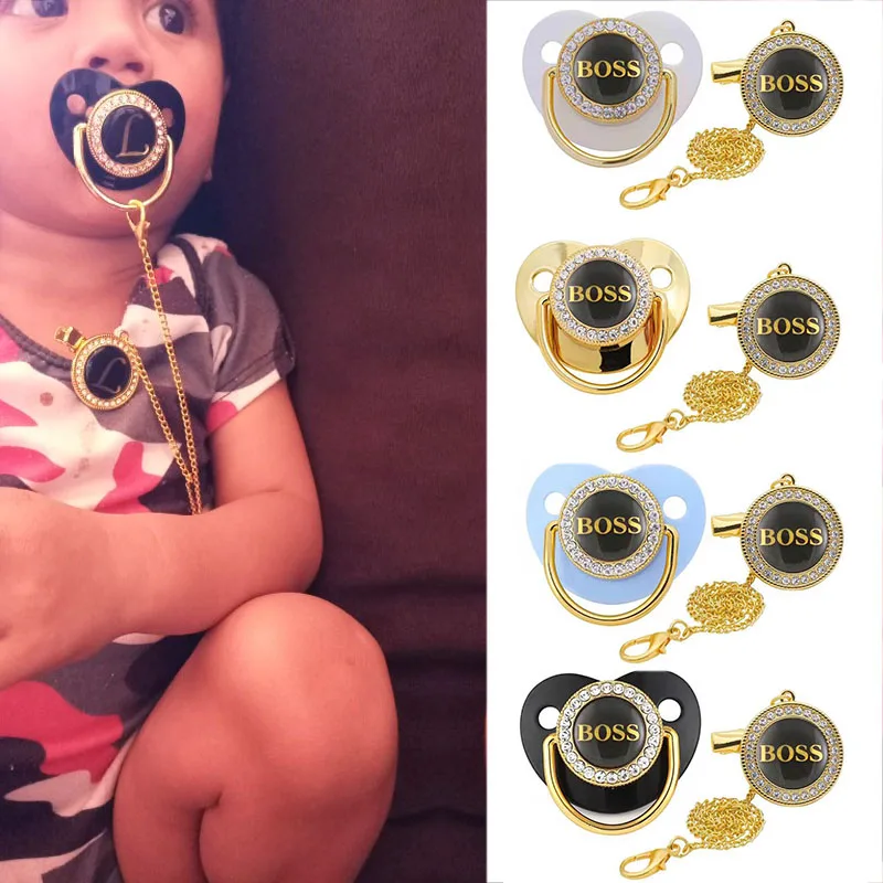 Letter-BOSS-Print-Baby-Pacifier-with-Chain-Clip-Food-Grade-Silicone ...