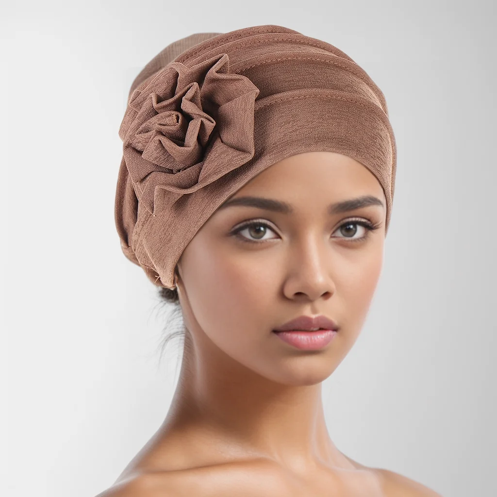 Trendy Crinkle Women's Hijab Solid Color Muslim Ladies Turban Bonnet ...