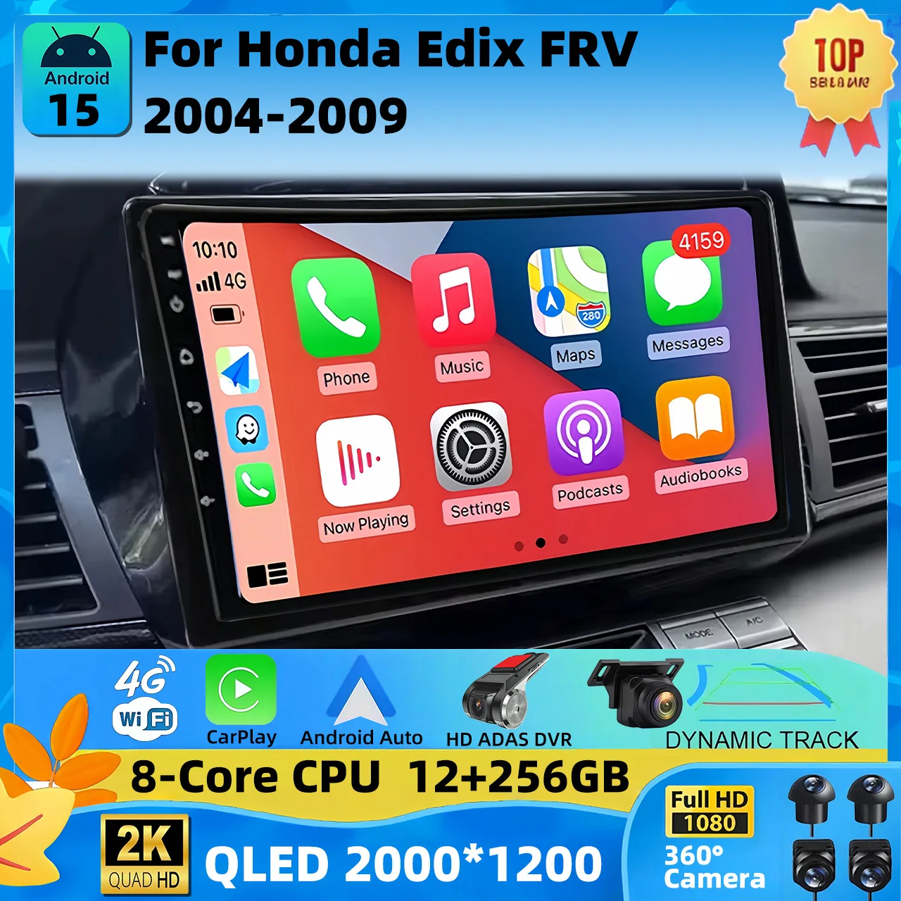 Android 15 Car Radio For Honda Edix FRV 2004 2005 2006 2007 2008 2009 ...