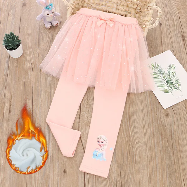 Disney Frozen Elsa Cotton Girls Leggings Lace Princess Skirt Pants ...