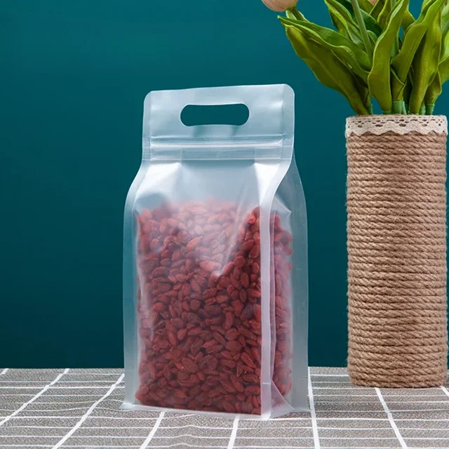 50pcs Food Packaging Ziplock Bags Transparent Frosted with Handle Stand ...